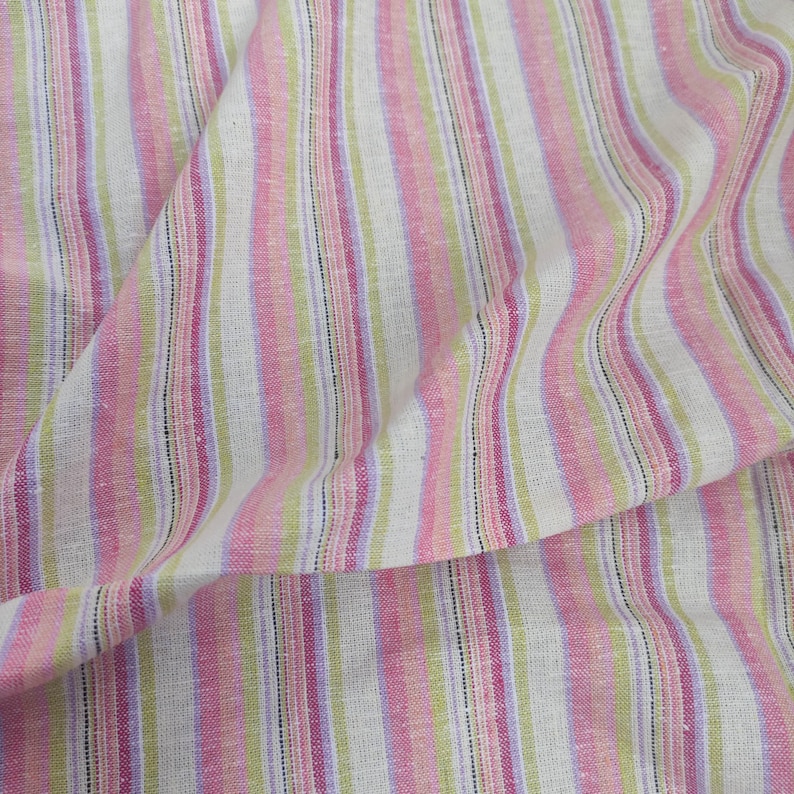 Premium Linen Fabric Santorini Striped Pink | Midweight Multicolor ...