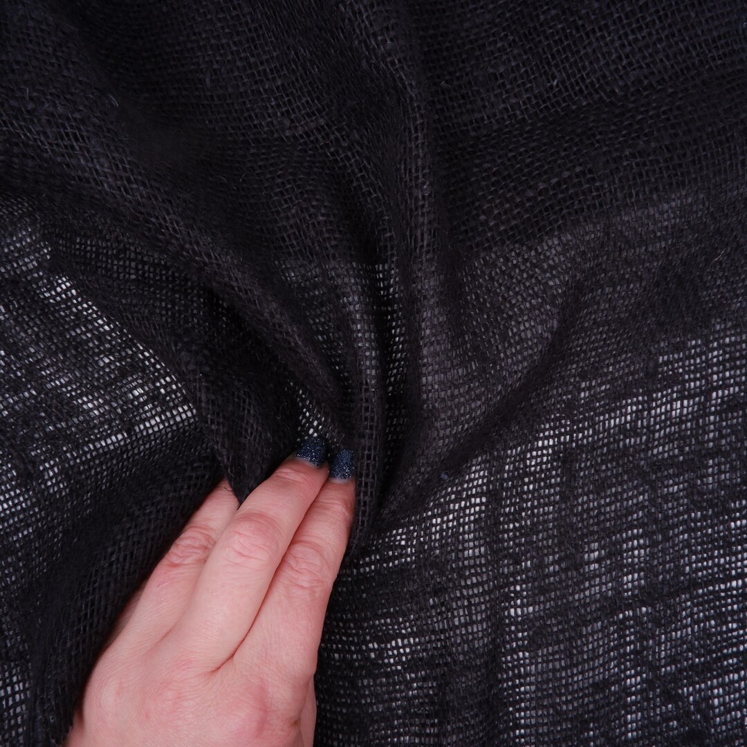 100% Linen Fabric Heavy Sheer Transparent 200gsm. Black Linen Fabric ...