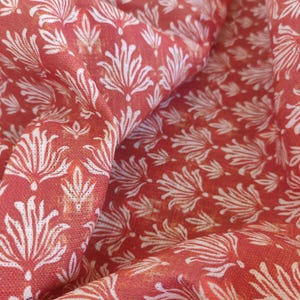 100% LINEN Fabric Rustic Block Print, Oatmeal Natur Linen With Brick ...