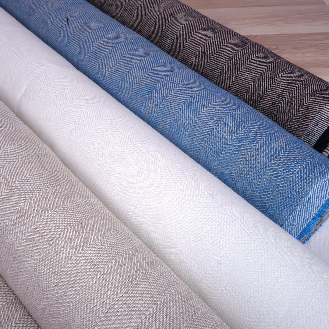 Fishbone 100% Linen Fabric - Broken Twill Herringbone - Black White ...