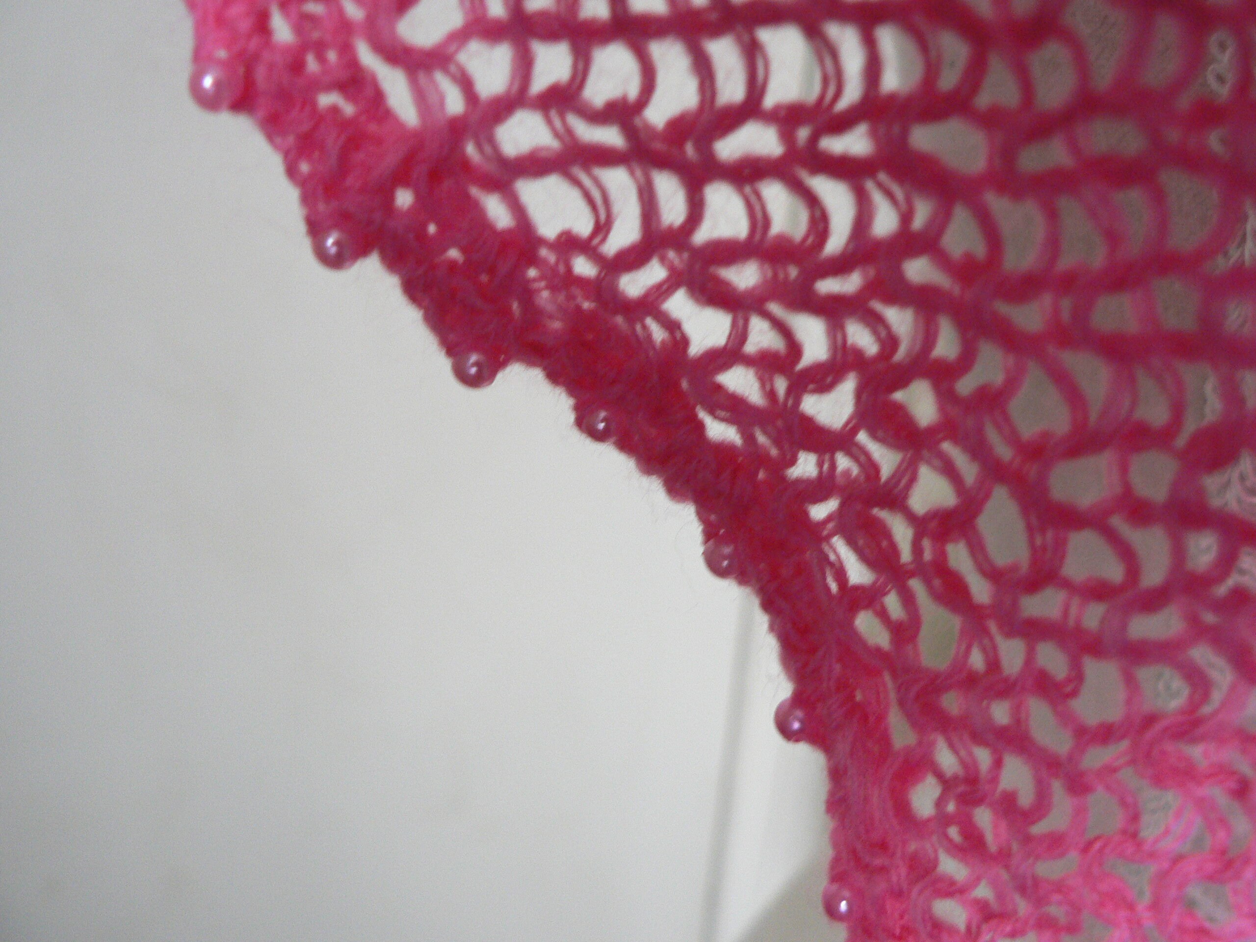 Beaded Textured Pink Mitred Triangular Stole With Beaded Edge - Etsy
