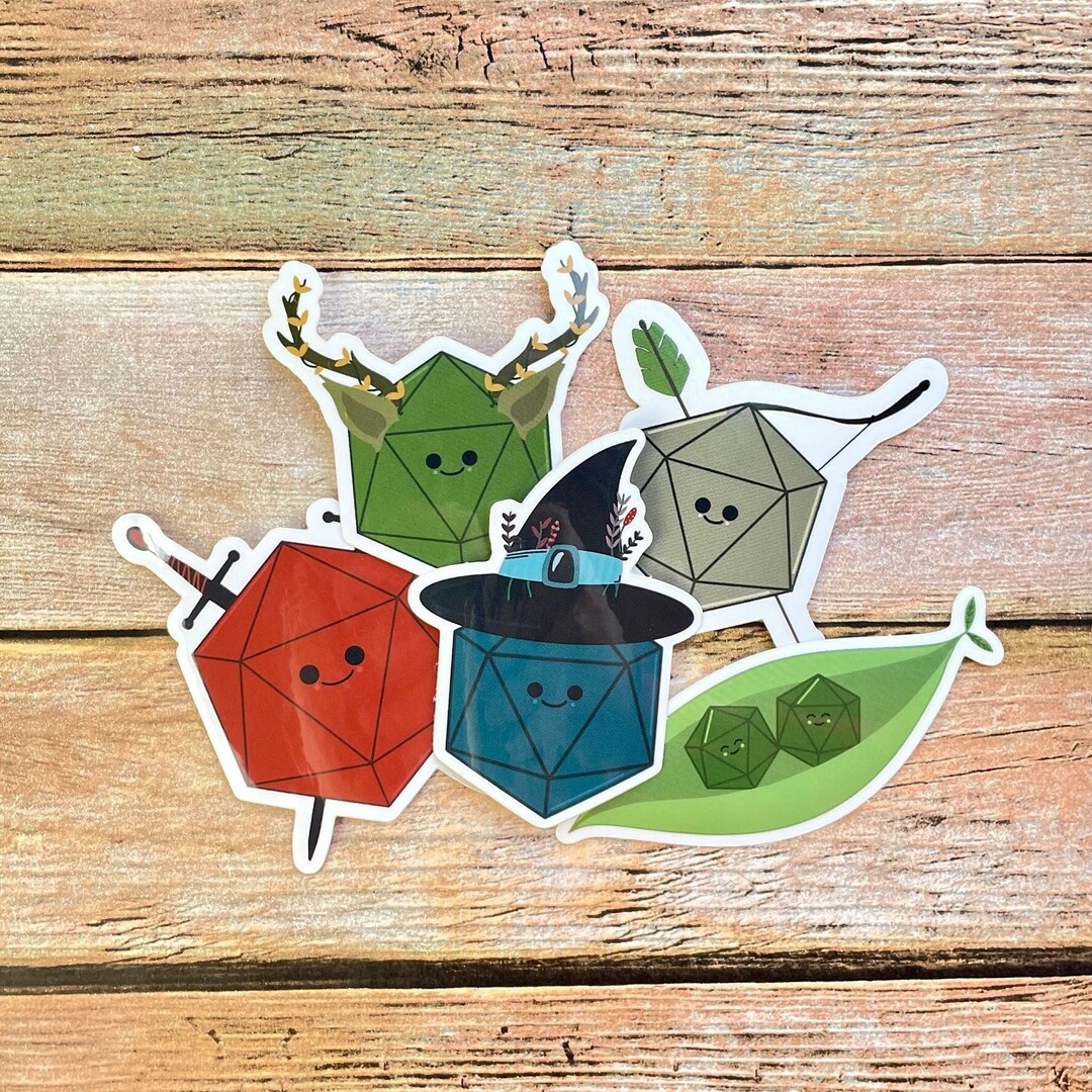 D20 Character Vinyl Sticker Pack, Glossy Dice Stickers, D20, Dungeons ...