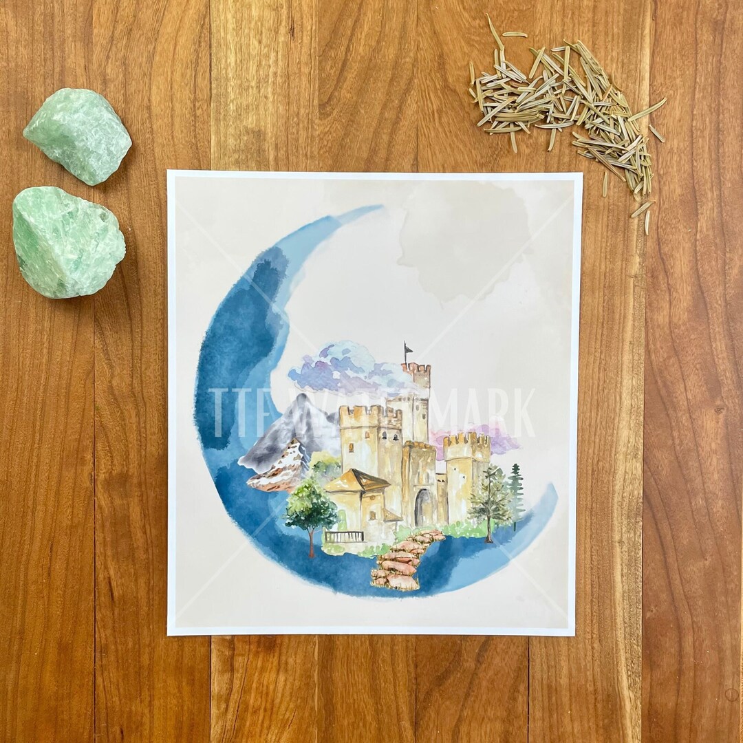 Watercolor Castle on the Moon Print, Moon Print, Castle Print, Dnd ...