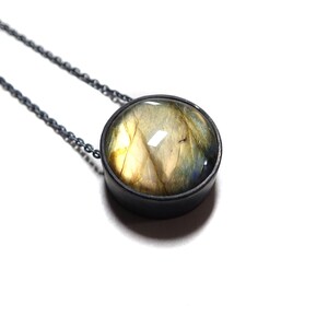 Gold Labradorite Moon and Bunny Necklace; Handmade Oxidized Silver ...
