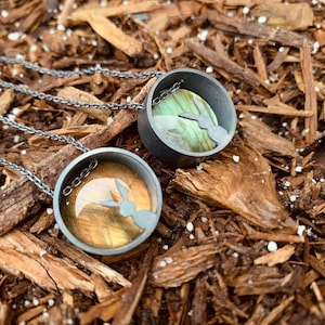 Gold Labradorite Moon and Bunny Necklace; Handmade Oxidized Silver ...