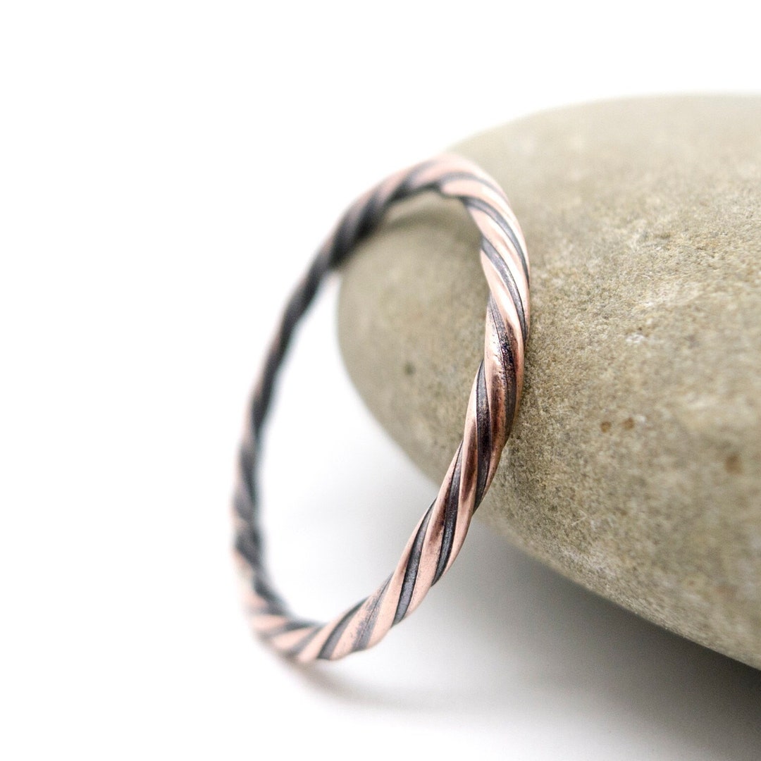 Oxidized Copper Twist Thin Ring; Bench Jewelry; Handmade Metalsmith Art ...