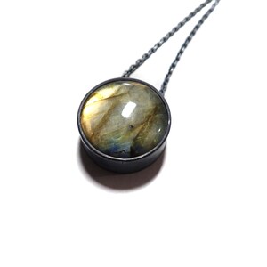 Gold Labradorite Moon and Bunny Necklace; Handmade Oxidized Silver ...