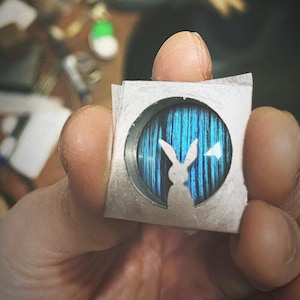 Gold Labradorite Moon and Bunny Necklace; Handmade Oxidized Silver ...