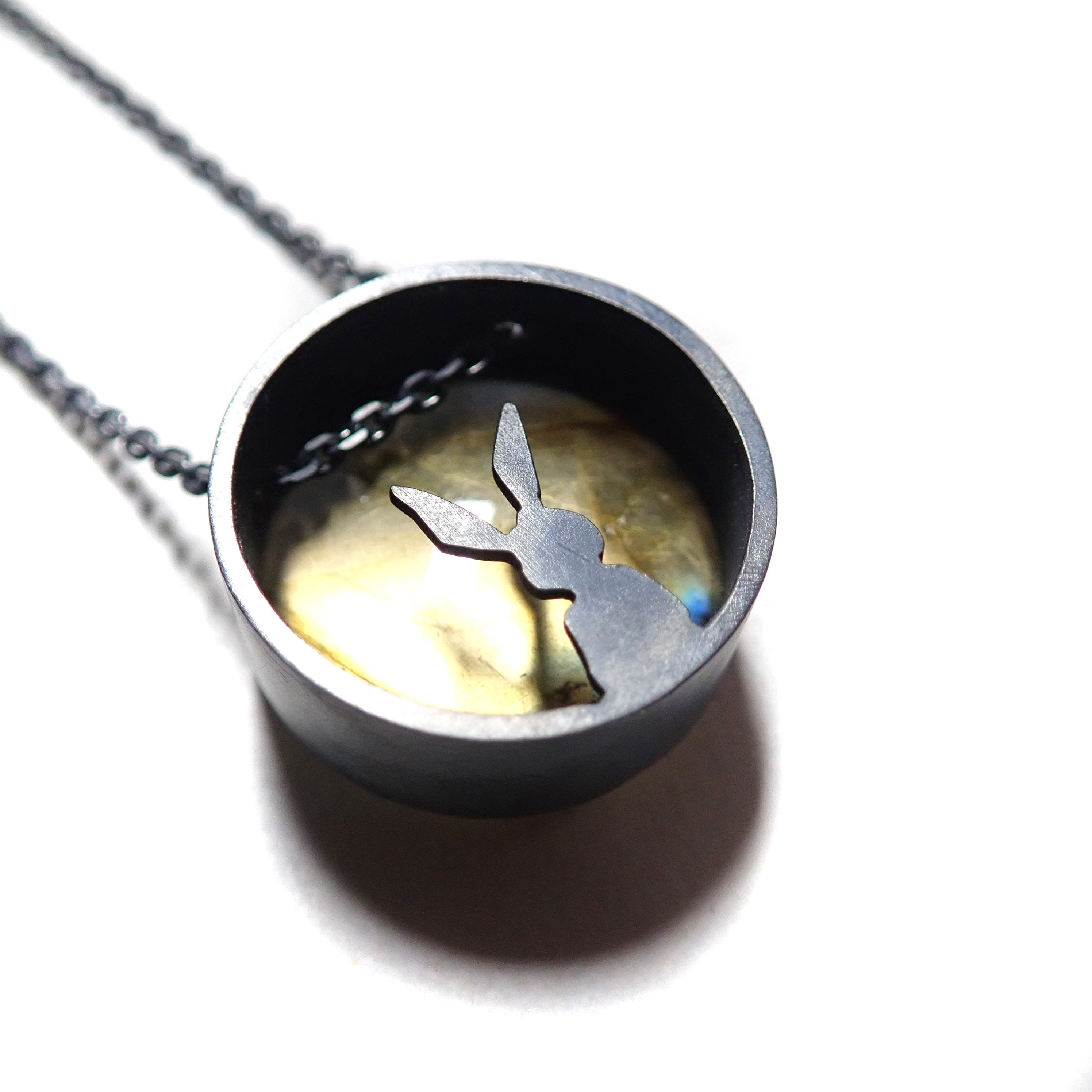 Gold Labradorite Moon and Bunny Necklace Easter Day Gift, Handmade ...