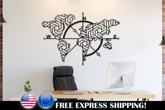 Map of Love Compass Metal World Map Office Laser Cut Wall | Etsy