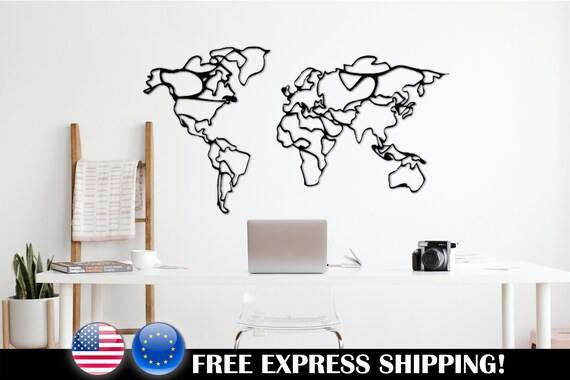 Black Lines Metal World Map Traveler Gift Office Wall Art - Etsy