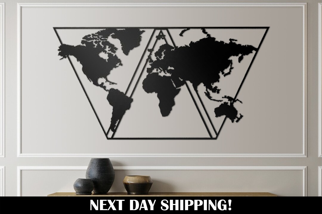 XL Black Metal World Map Living Room Decor Steel World Map Office World ...