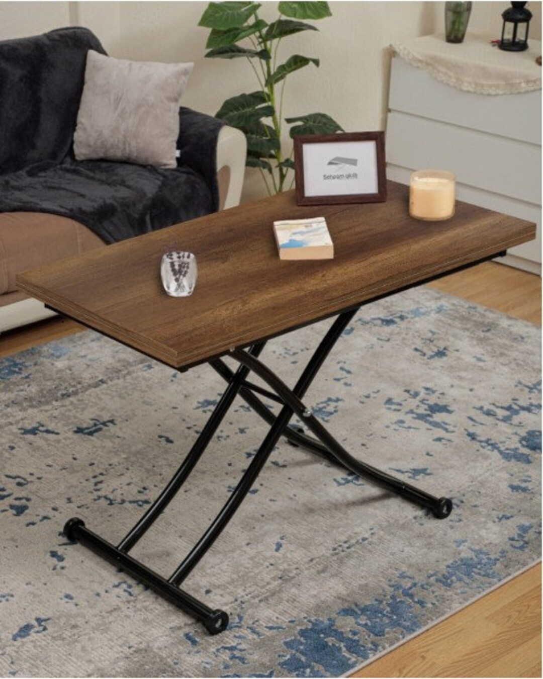 Dark Walnut Legs Round Black Smart Coffee Table Dinner - Etsy