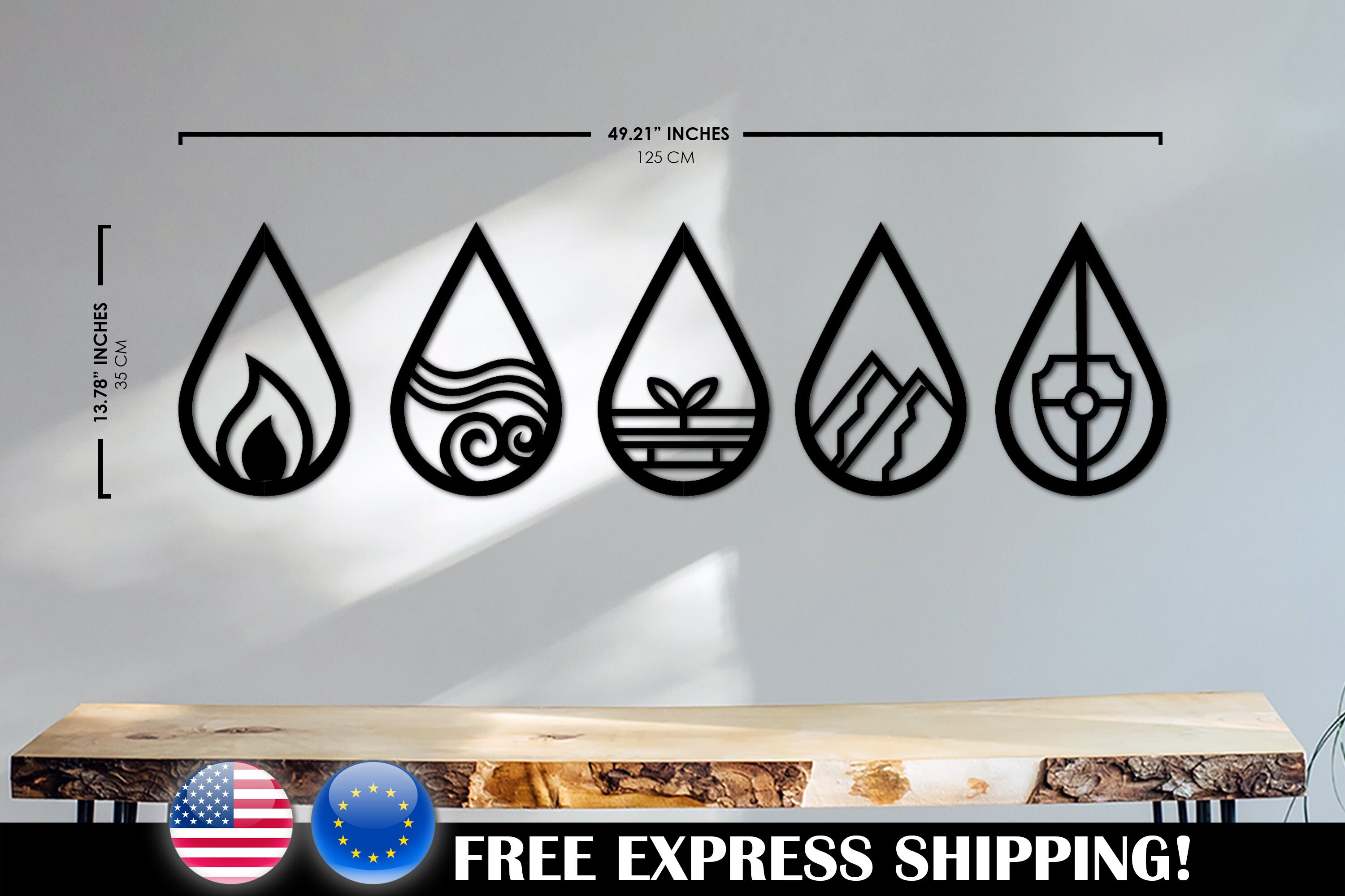 Five Elements Singa Wall Art Set of 5 Living Room Decor Earth Water Air ...