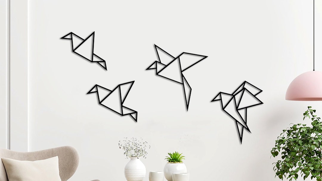 Origami Birds Set of 4 Laser Cut Wall Art Birds Metal Wall - Etsy