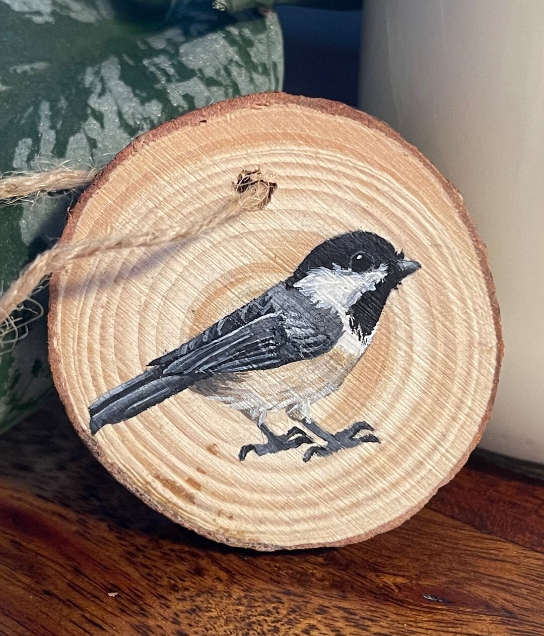 2" TINY Black-capped Chickadee Gouache Painting - Wood Round Ornament ...