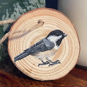 2" TINY Black-capped Chickadee Gouache Painting - Wood Round Ornament ...