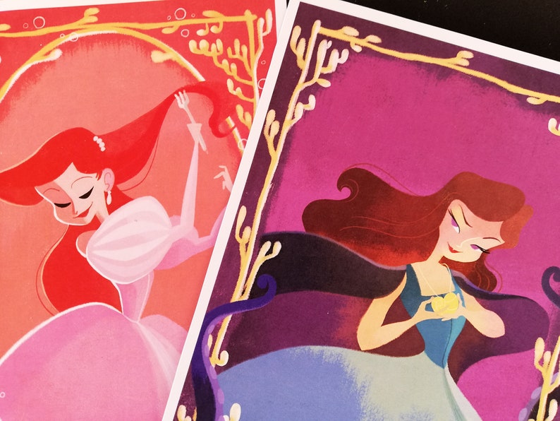 Disney Princess and Villains Prints Collection Ariel and | Etsy