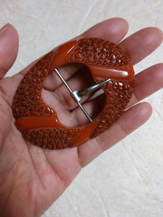 Vintage Bakelite carved design buckle simichrome test… - Gem