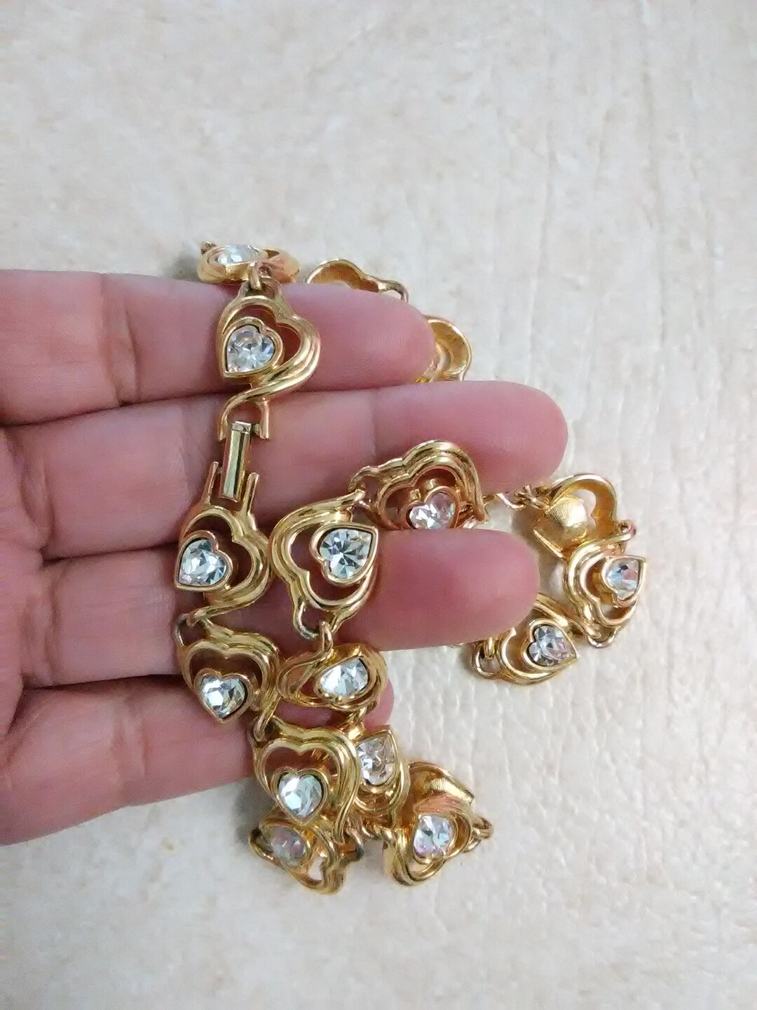 Vintage Swarovski Swan Mark Gold Tone Rhinestones Hearts Necklace ...