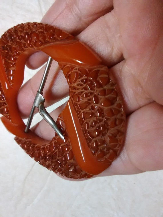 Vintage Bakelite carved design buckle simichrome test… - Gem