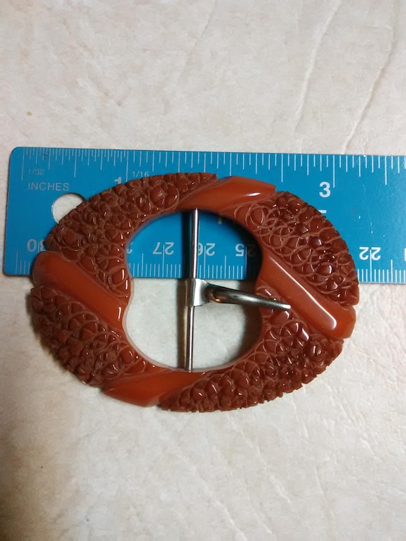 Vintage Bakelite carved design buckle simichrome test… - Gem