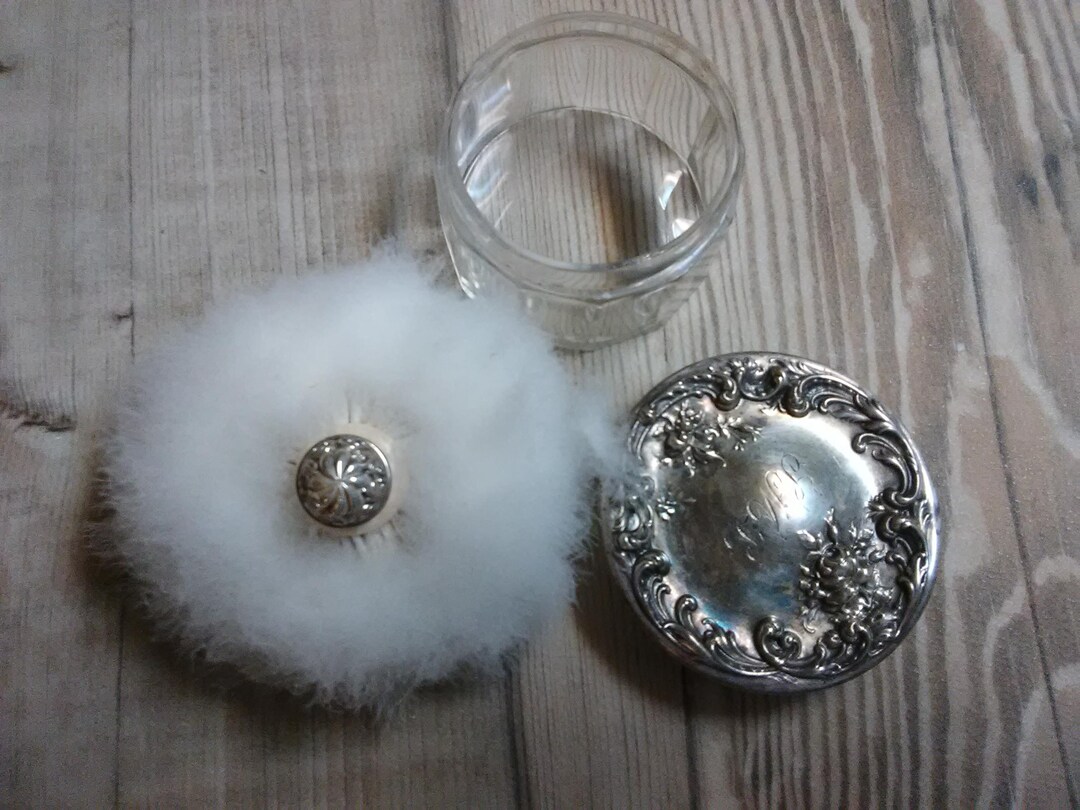 Vintage / Antique - Down Powder Puff and Jar - F&B - Monogrammed - Etsy