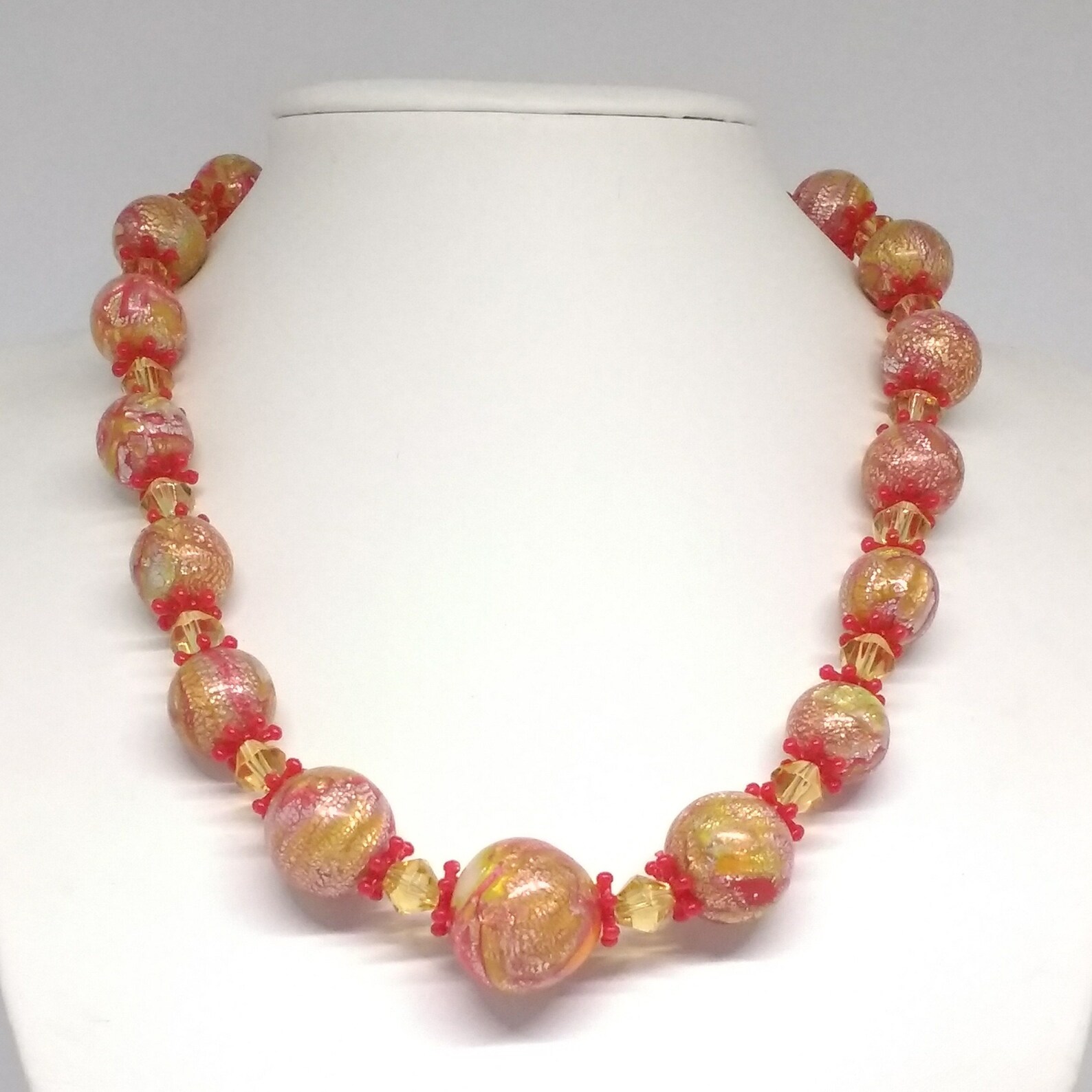 Red and Yellow Handmade Bead Necklace - Etsy