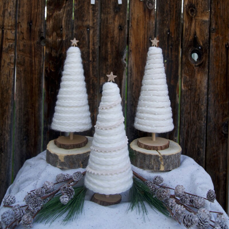 White Yarn Trees - Etsy