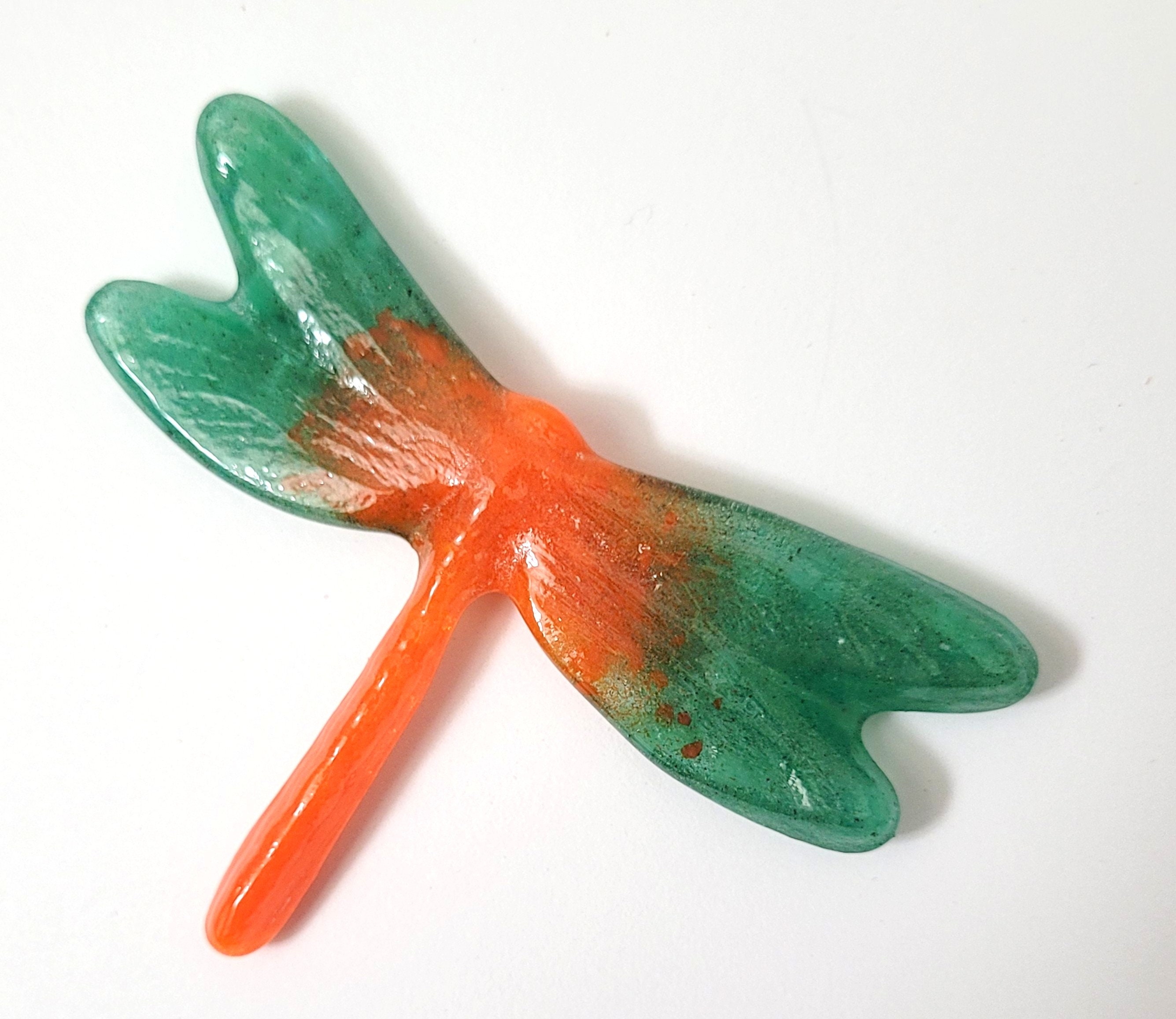 Set of 2 Glass Dragonfly Paperweights or Figurines Orange & - Etsy