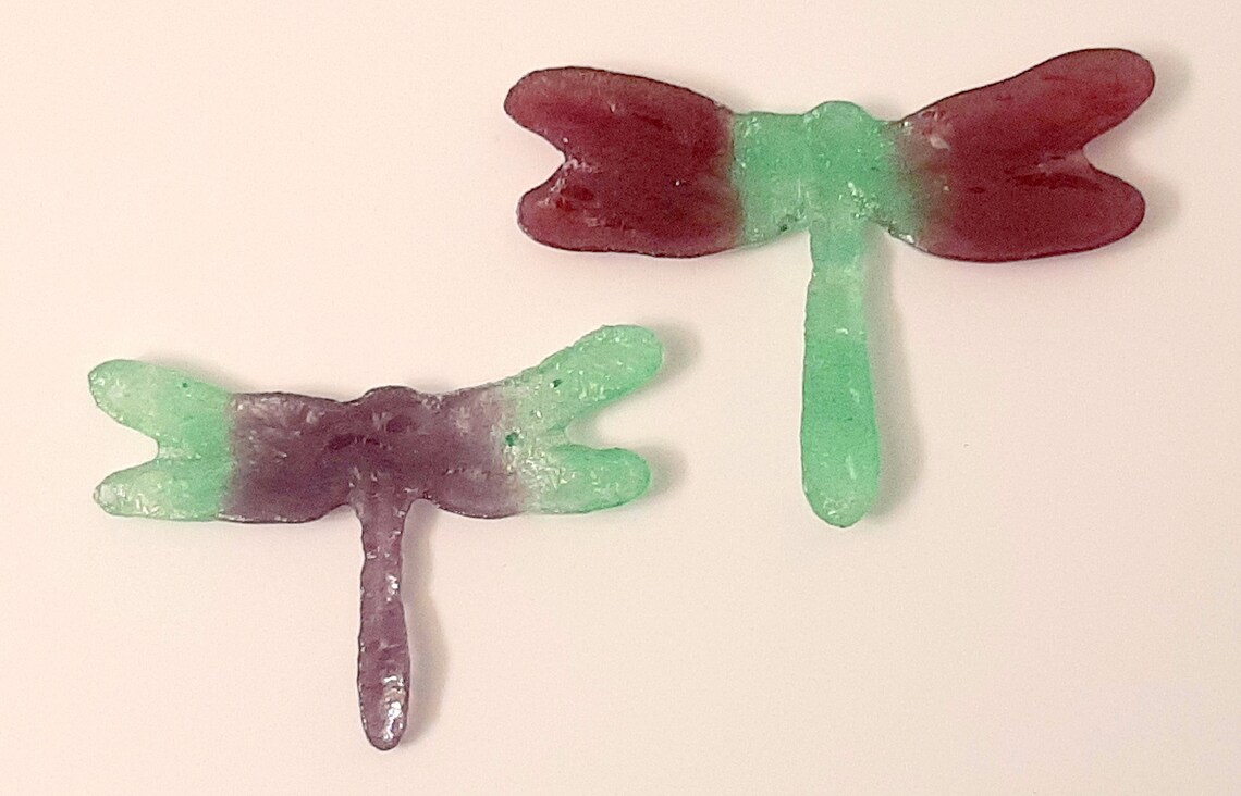 Set of 2 Glass Dragonfly Paperweights Purple & Green Textured - Etsy