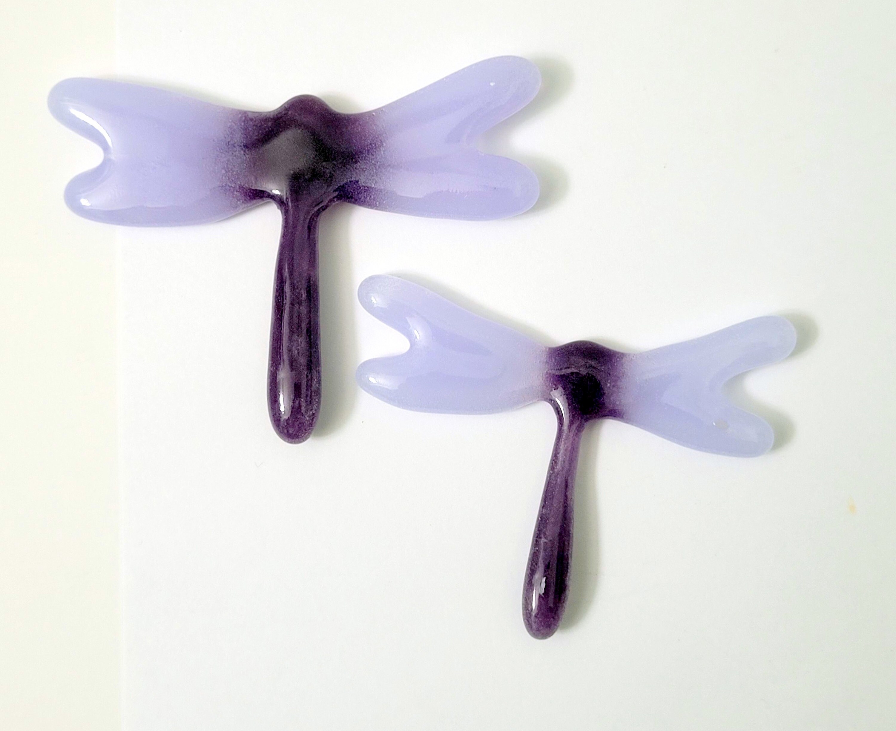 Set of 2 Glass Dragonfly Paperweights or Figurines Lavender and ...