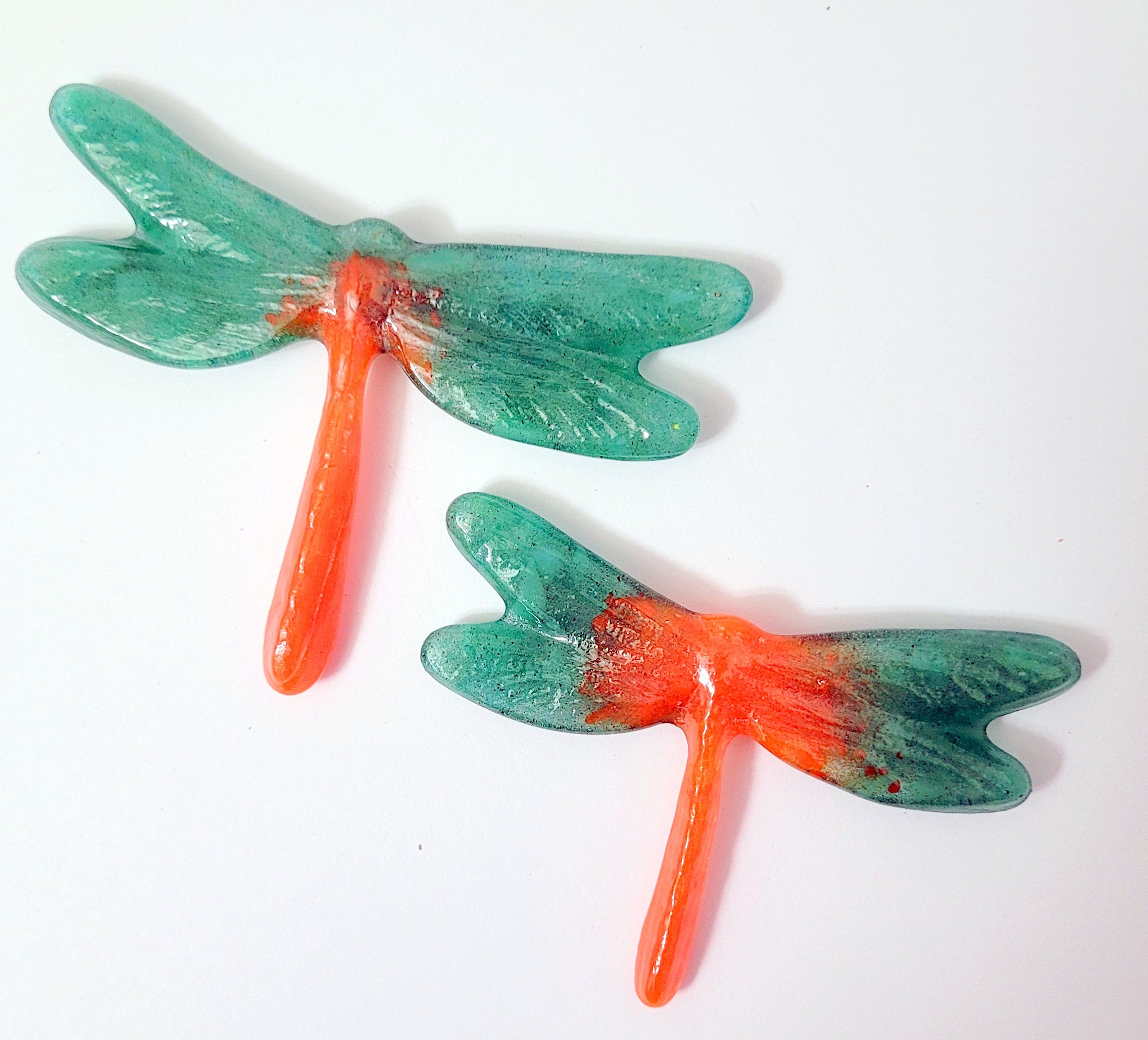 Set of 2 Glass Dragonfly Paperweights or Figurines Orange & - Etsy