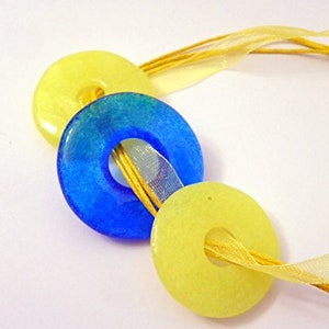 New 3 Round Glass Discs in Yellow and Turquoise Blue Necklace | Etsy