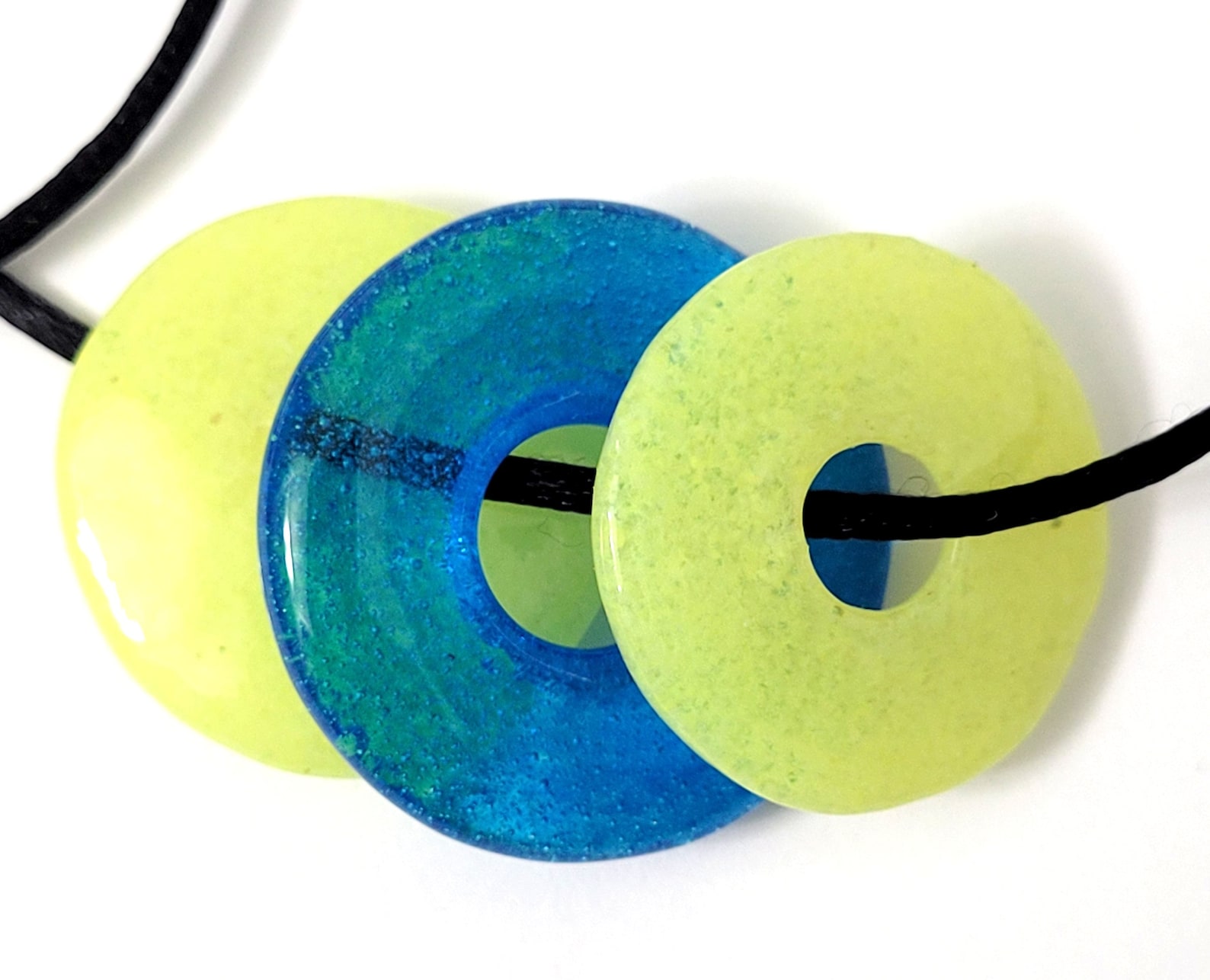 New 3 Round Glass Discs in Yellow and Turquoise Blue Necklace - Etsy