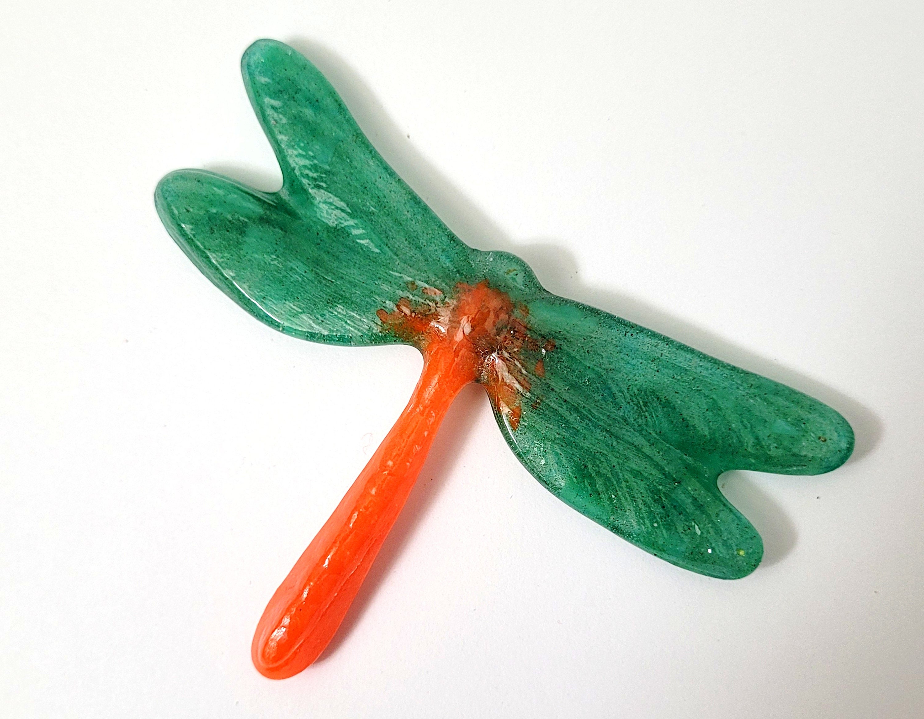 Set of 2 Glass Dragonfly Paperweights or Figurines Orange & - Etsy