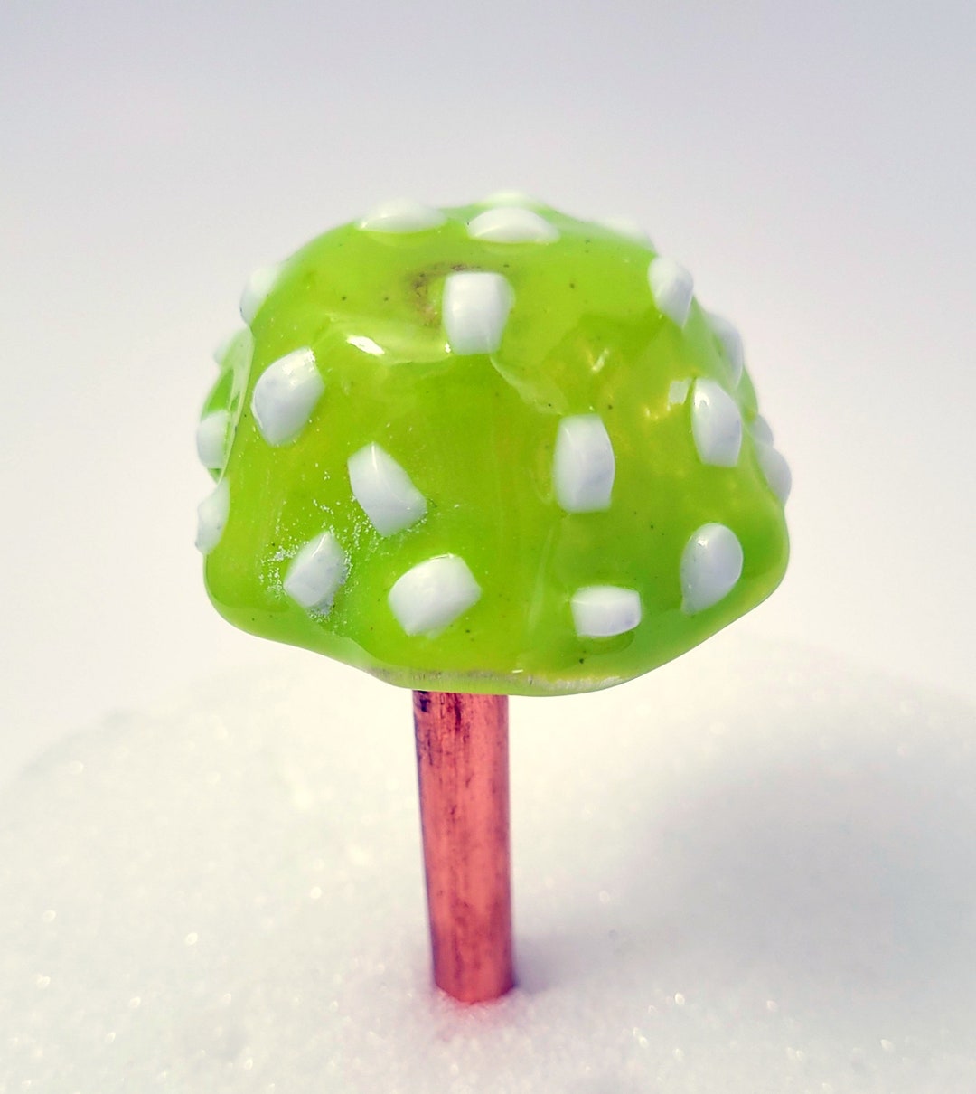 New Lime Green Glass Mushroom Cap With Removable Copper Stalk White ...