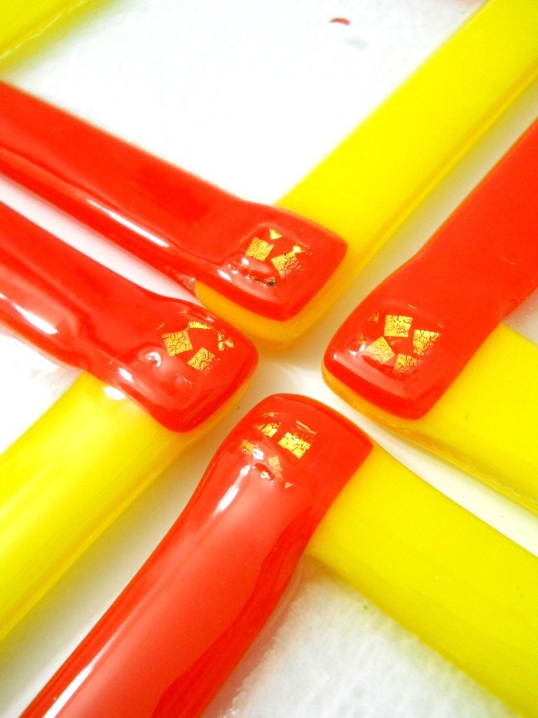 Set of 4 Fused Glass Coasters or Candle Dishes in Orange and Yellow ...