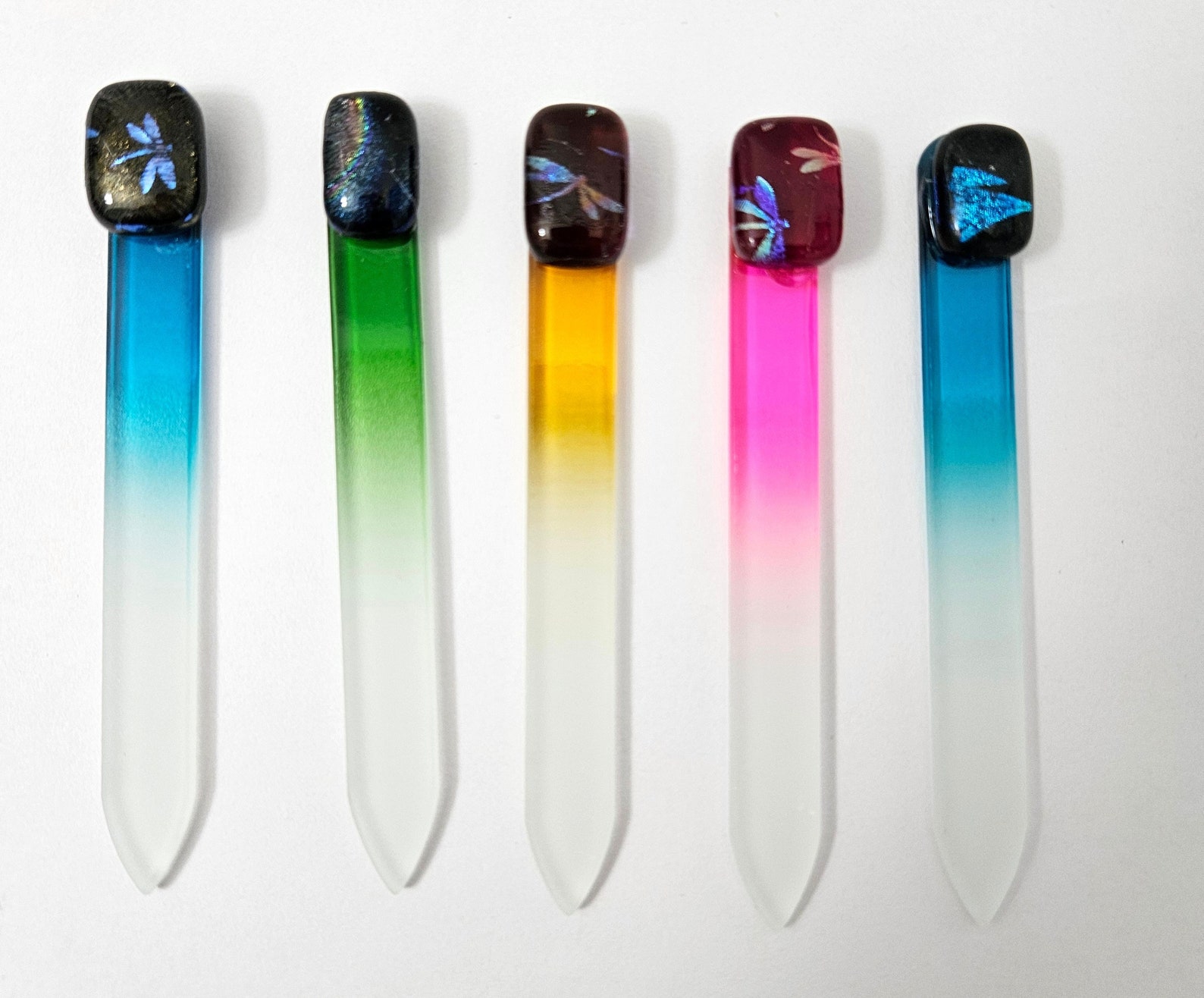 Set of 5 Glass Nail Files With Dichroic Glass Art Tips in Yellow, Blue ...