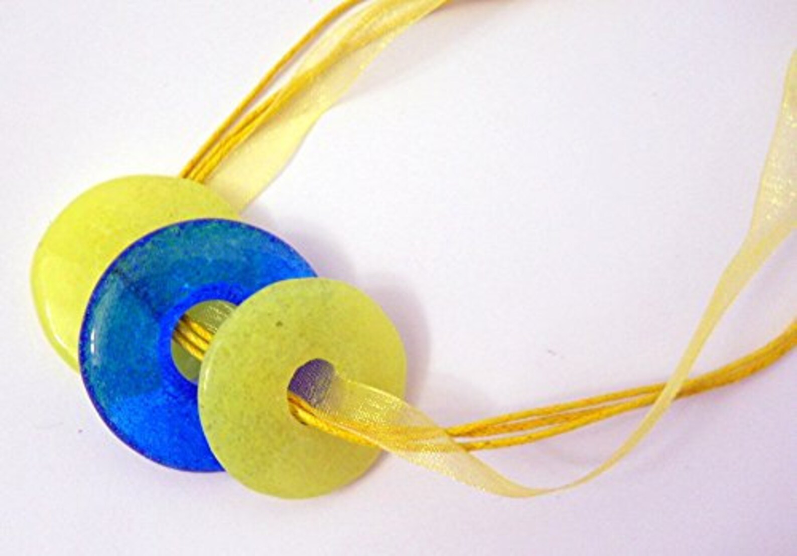 New 3 Round Glass Discs in Yellow and Turquoise Blue Necklace | Etsy