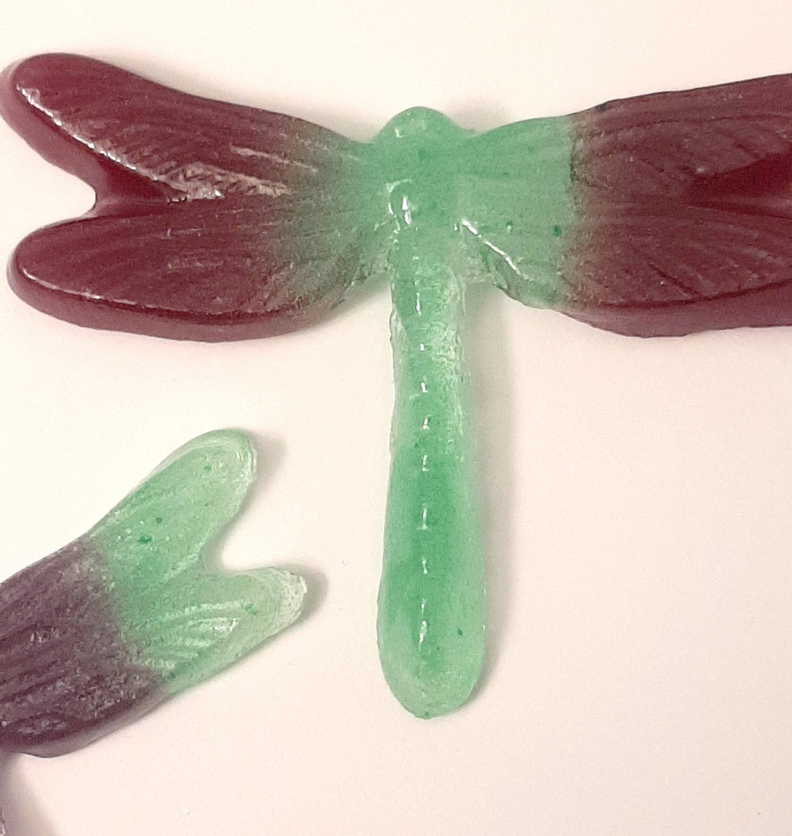 Set of 2 Glass Dragonfly Paperweights Purple & Green Textured - Etsy