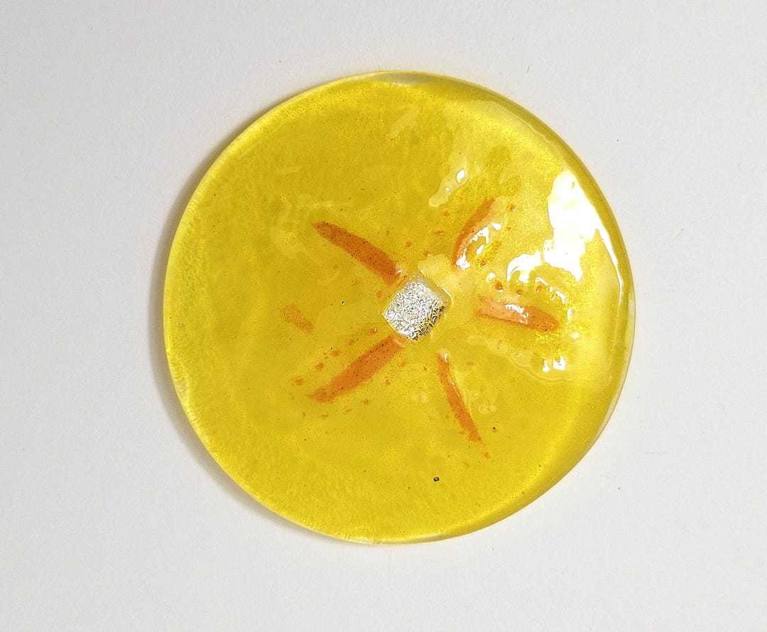 New Yellow Glass Sand Dollar Paperweight With Dichroic Center and ...