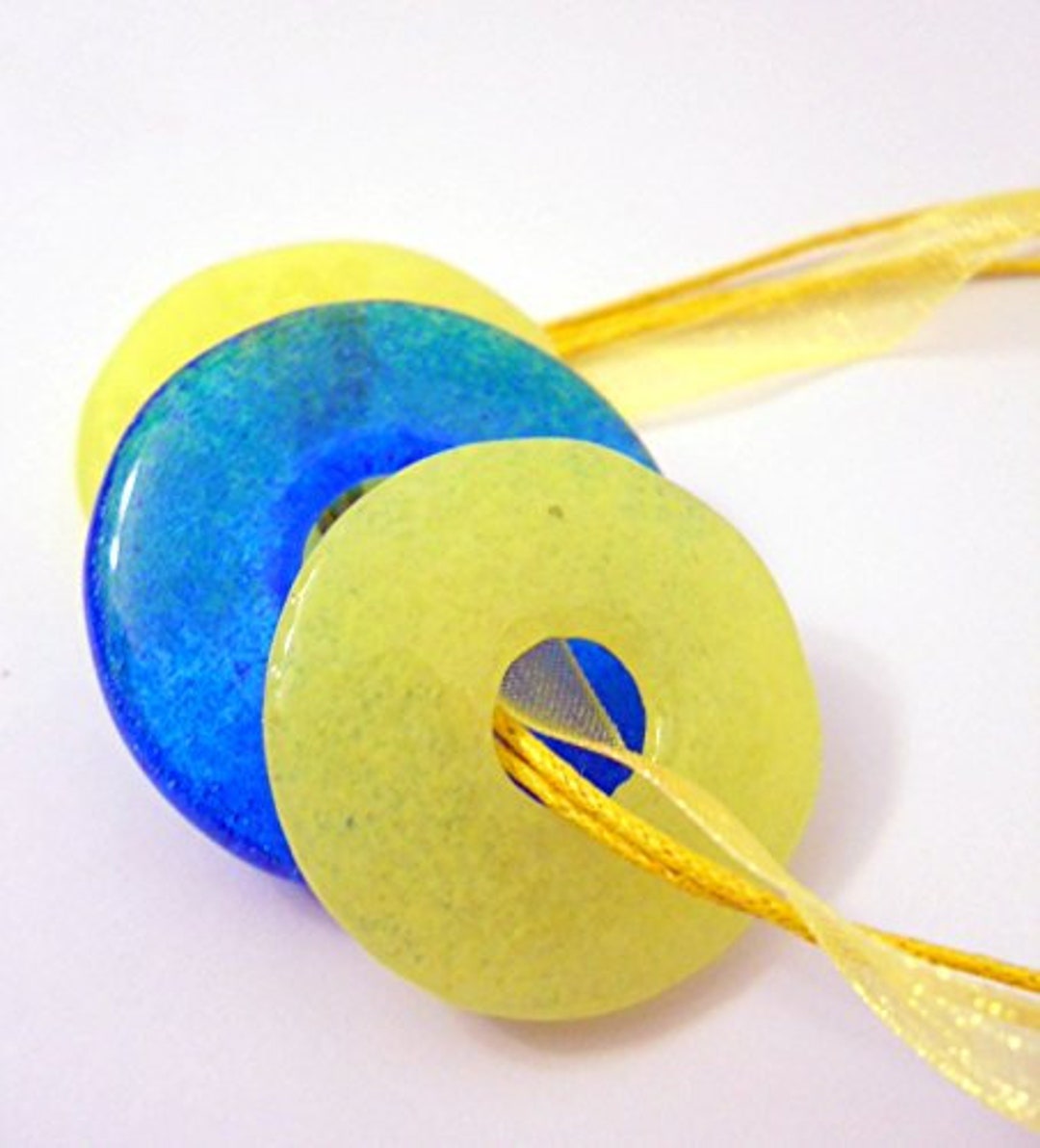 New 3 Round Glass Discs in Yellow and Turquoise Blue Necklace - Etsy