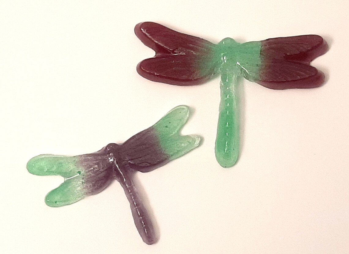 Set of 2 Glass Dragonfly Paperweights Purple & Green Textured - Etsy