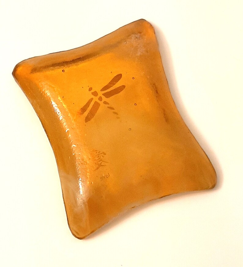 New Transparent Brown Glass Dish With 22K Gold Dragonfly and Asian ...