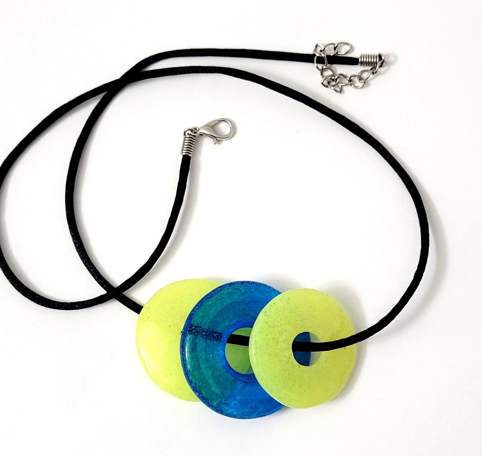 New 3 Round Glass Discs in Yellow and Turquoise Blue Necklace - Etsy