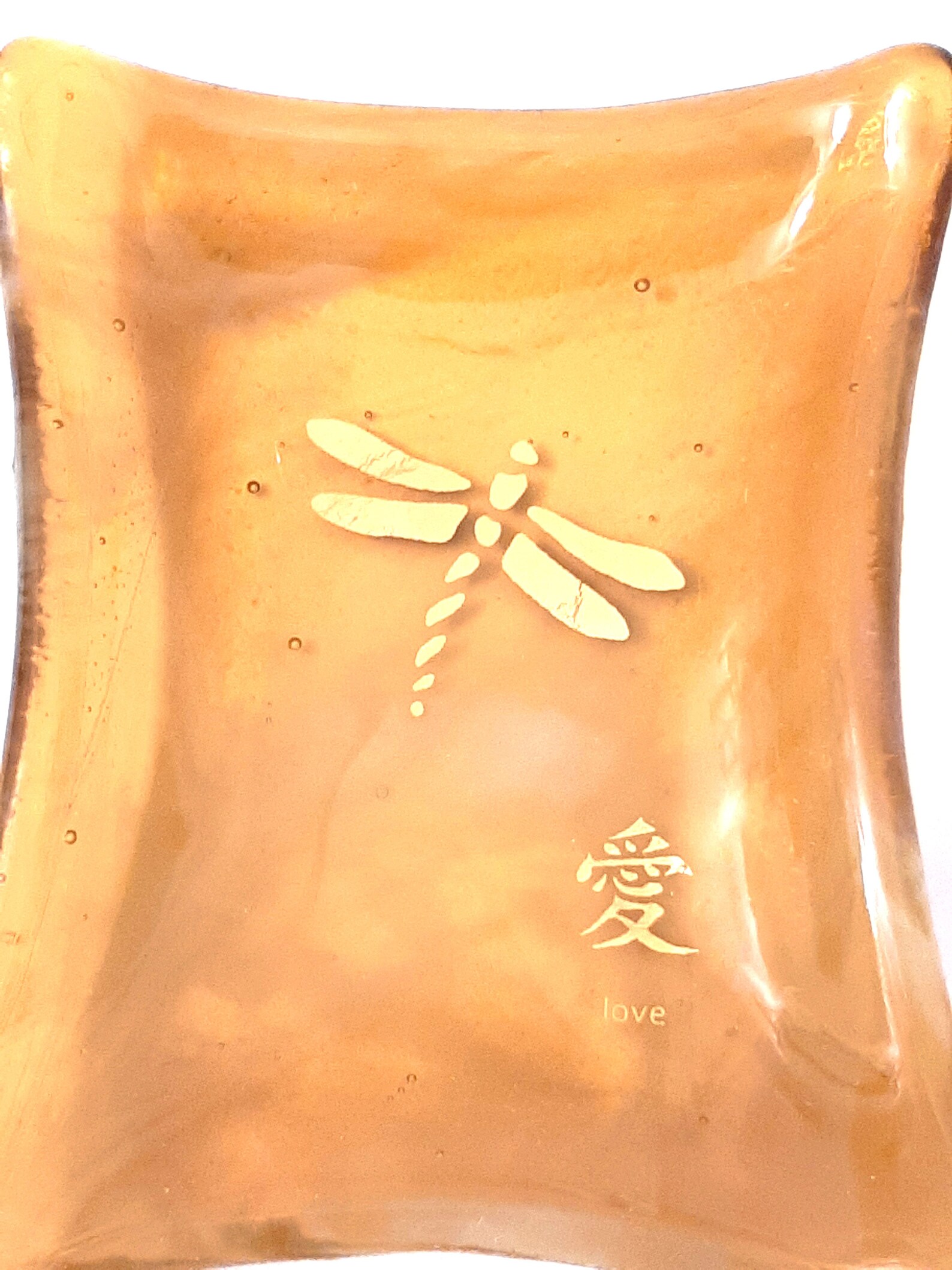 New Transparent Brown Glass Dish With 22K Gold Dragonfly and Asian ...
