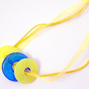 New 3 Round Glass Discs in Yellow and Turquoise Blue Necklace | Etsy