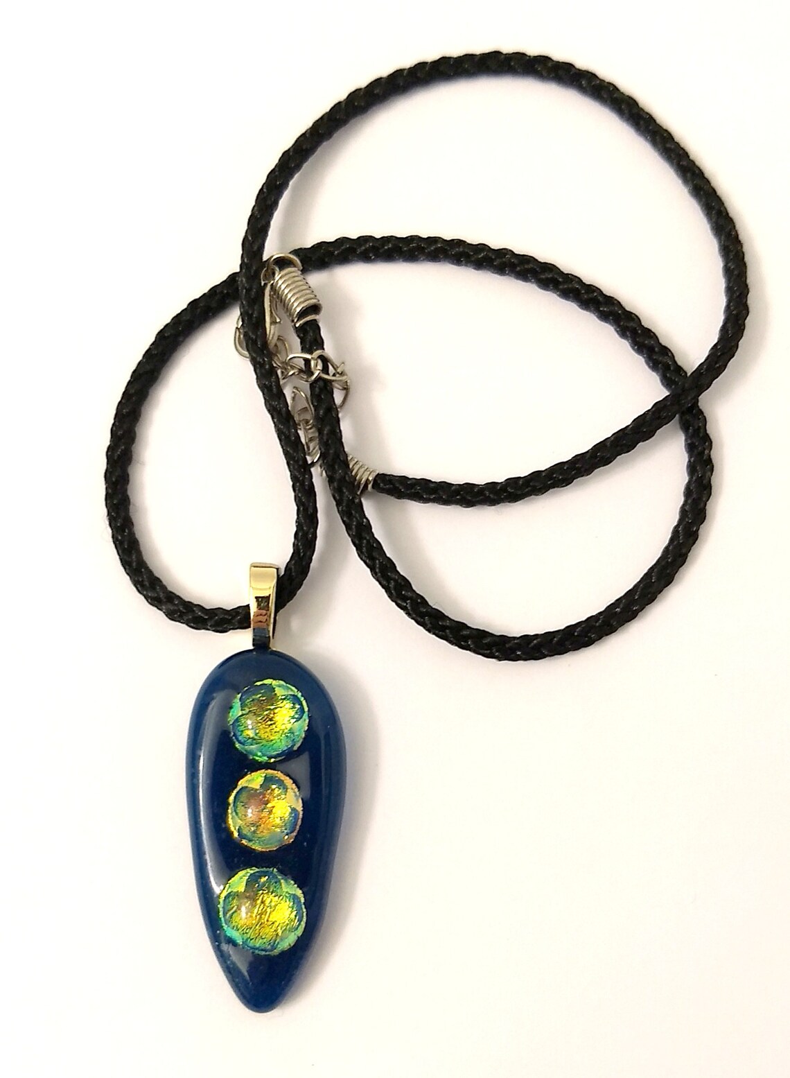 Deep Blue Glass Pendant Necklace With 3 Dichroic Dots | Etsy