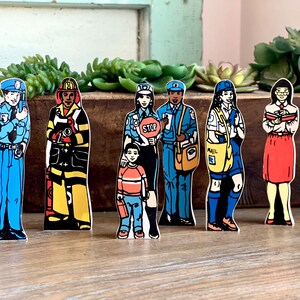 Community Figures, Vintage Wooden Toys for Pretend Play, Mini Village ...
